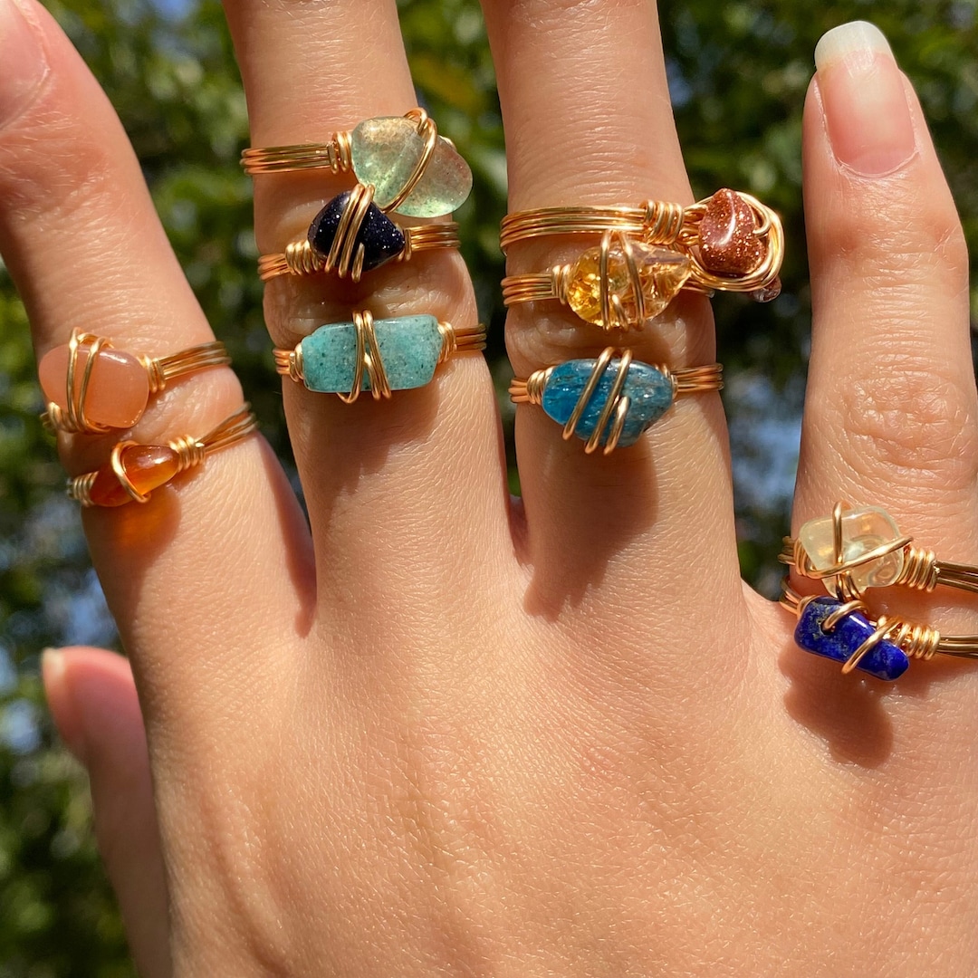 Wire Wrap Ring With Colorful Gemstone,wire Wrapped Ring,wire Ring for ...