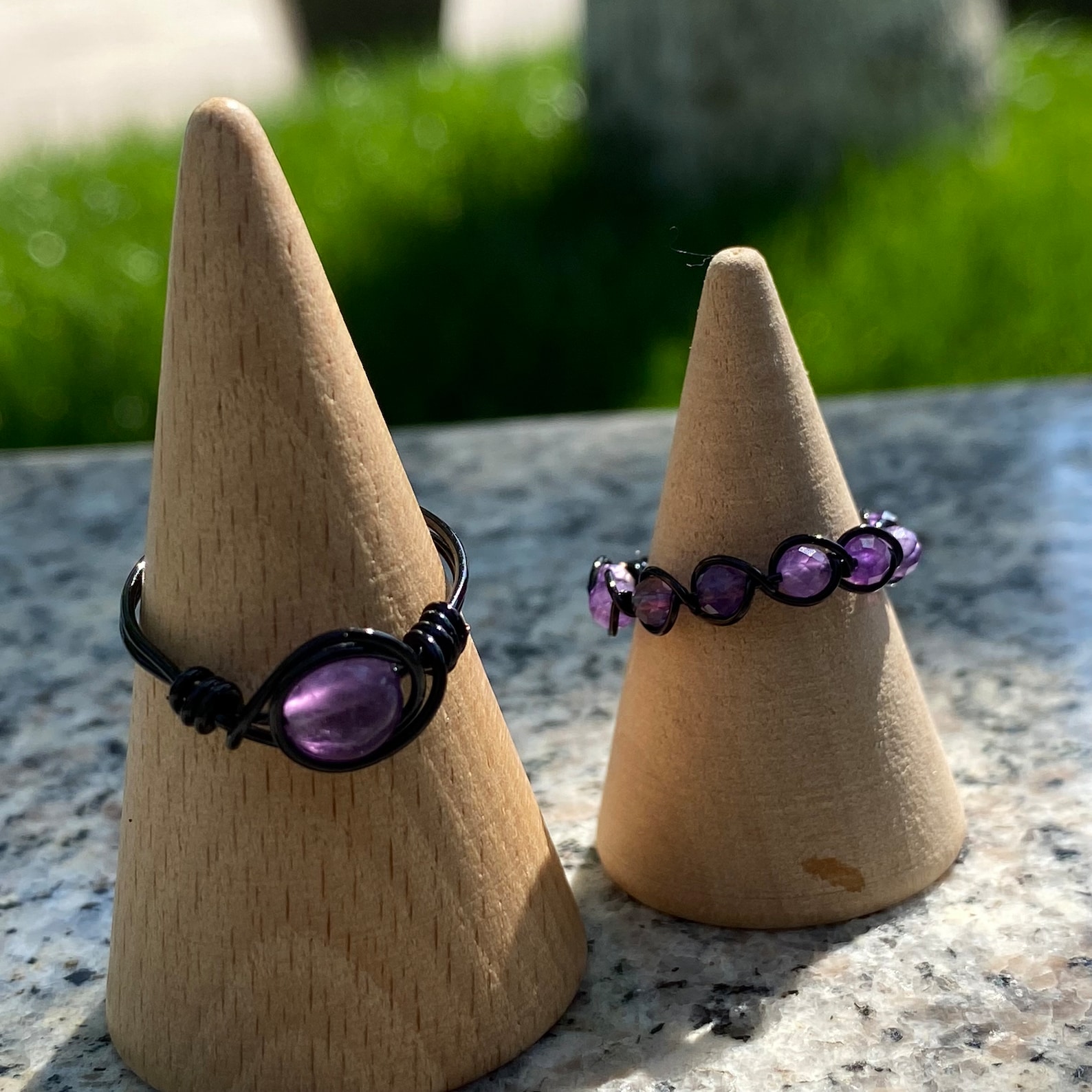 Black Rings in Gothic Styles,hand Wire Wrapped Jewelry With Amethyst ...