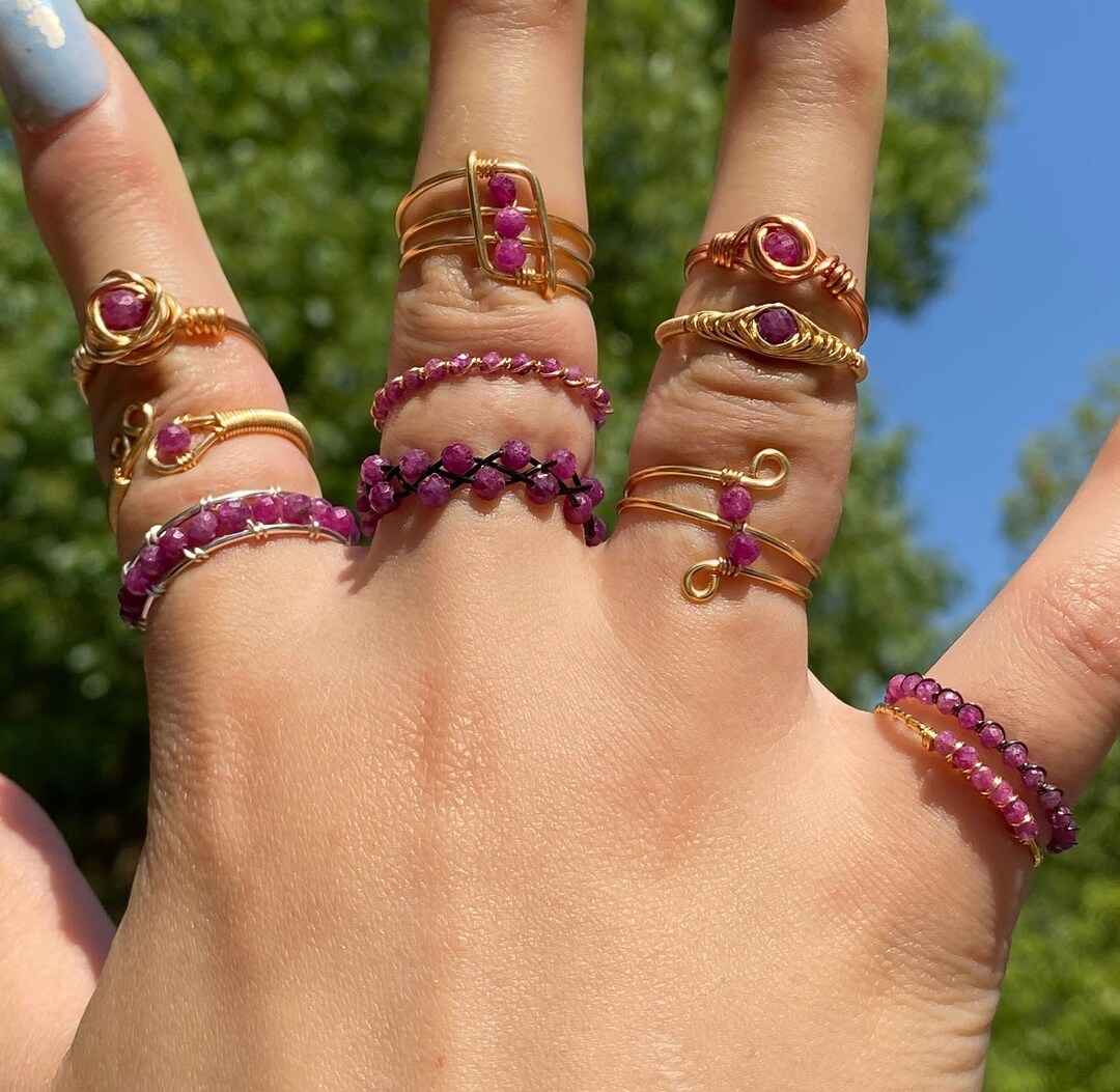 Ruby Rings，mixed Style Wire Wrapped Ruby Rings,boho Style Rings,unique ...