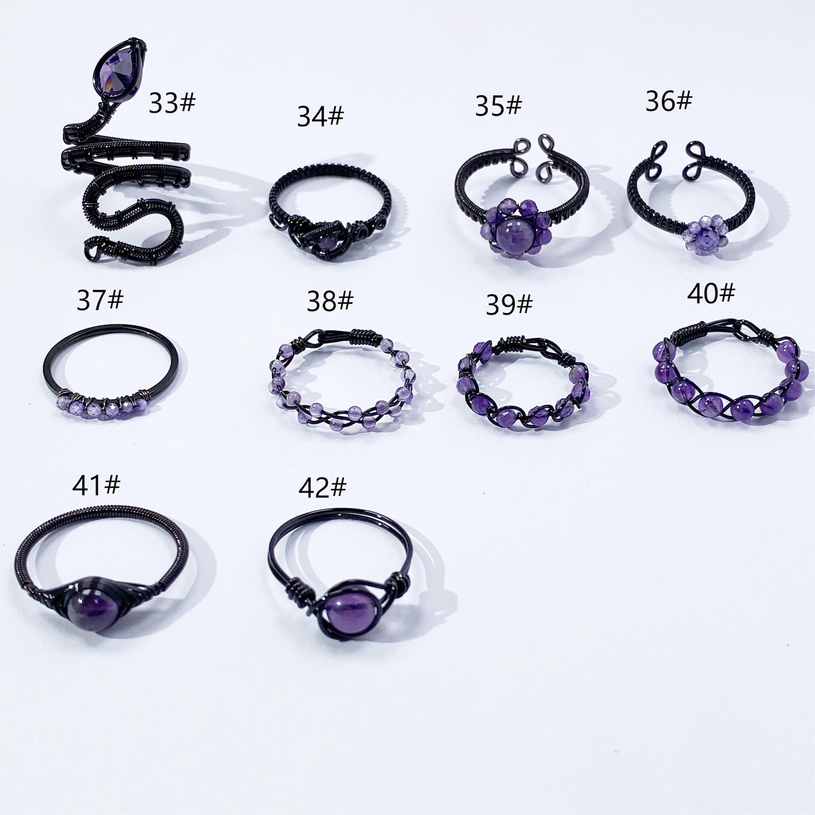 Black Rings in Gothic Styles,hand Wire Wrapped Jewelry With Amethyst ...