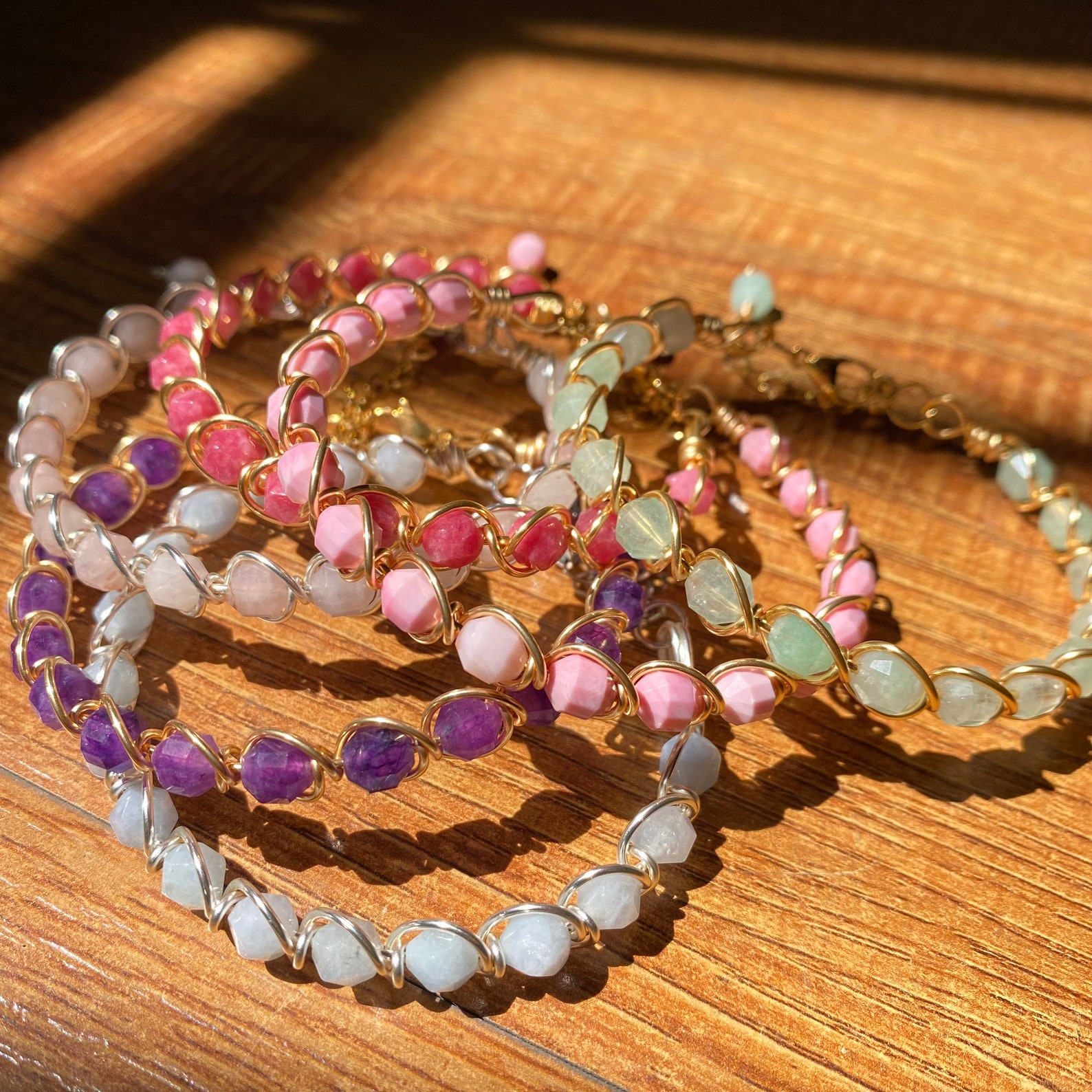 Handmade Rhodonite Crystal Bangle, Wire Wrapped Copper Jewelry - Etsy