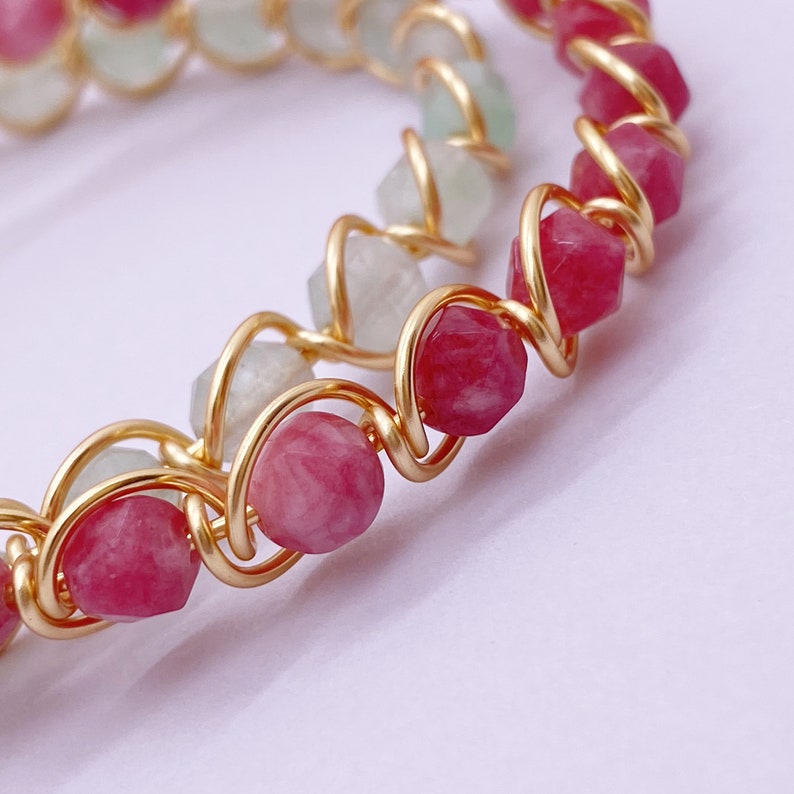 Handmade Rhodonite Crystal Bangle, Wire Wrapped Copper Jewelry - Etsy