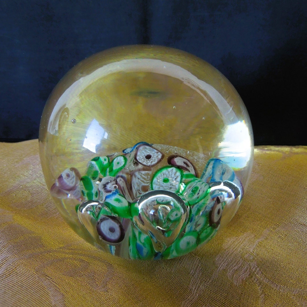 Vintage Art Mark Japanese Glass Paperweight: Floral Bubble Orb - Etsy