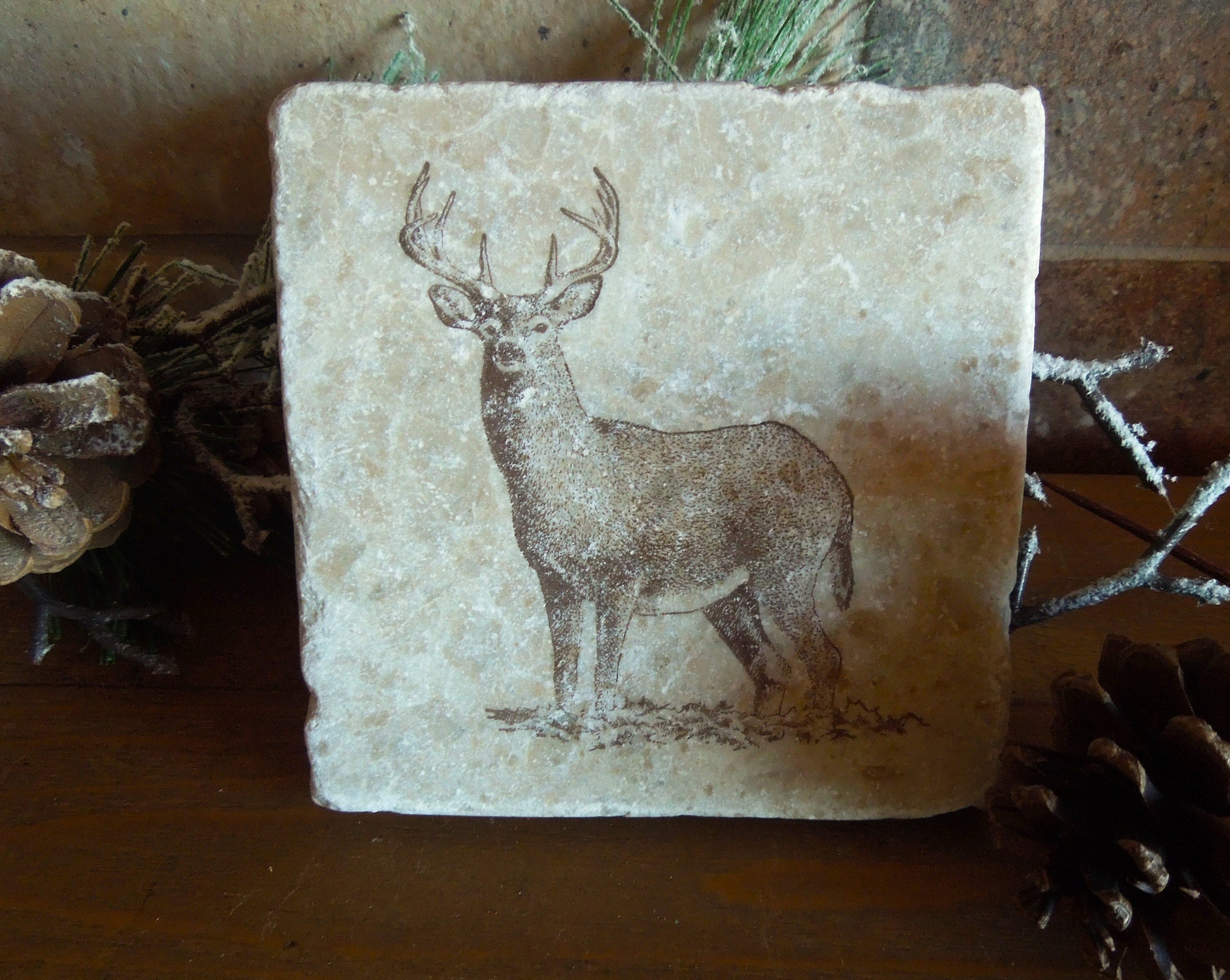 Whitetail Buck / Mule Deer Buck on Marble Natural Stone - Etsy