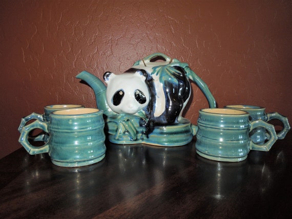 Vintage Panda Bear Teapot Set With 4 Tea Cups | Etsy