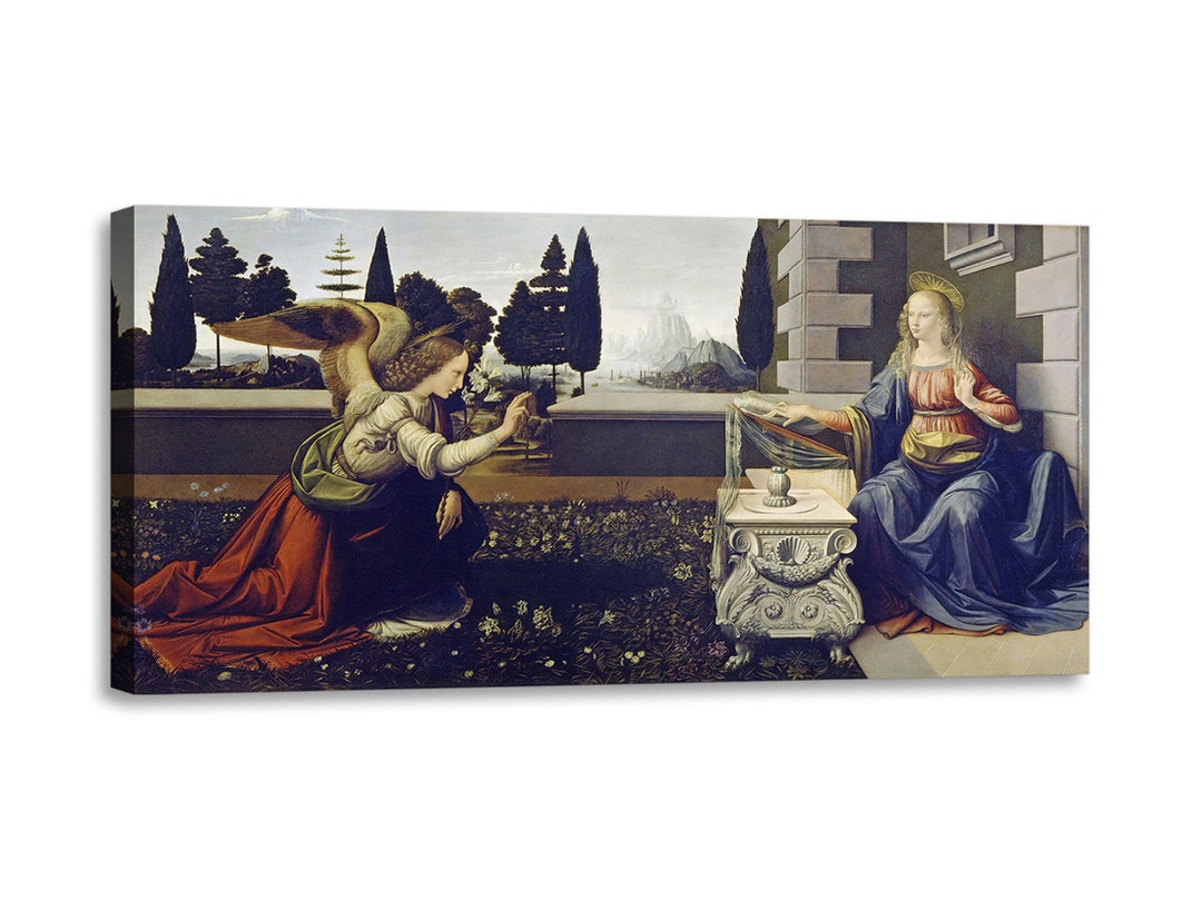 Canvas Painting With Wooden Frame Leonardo Da Vinci - the Annunciation ...
