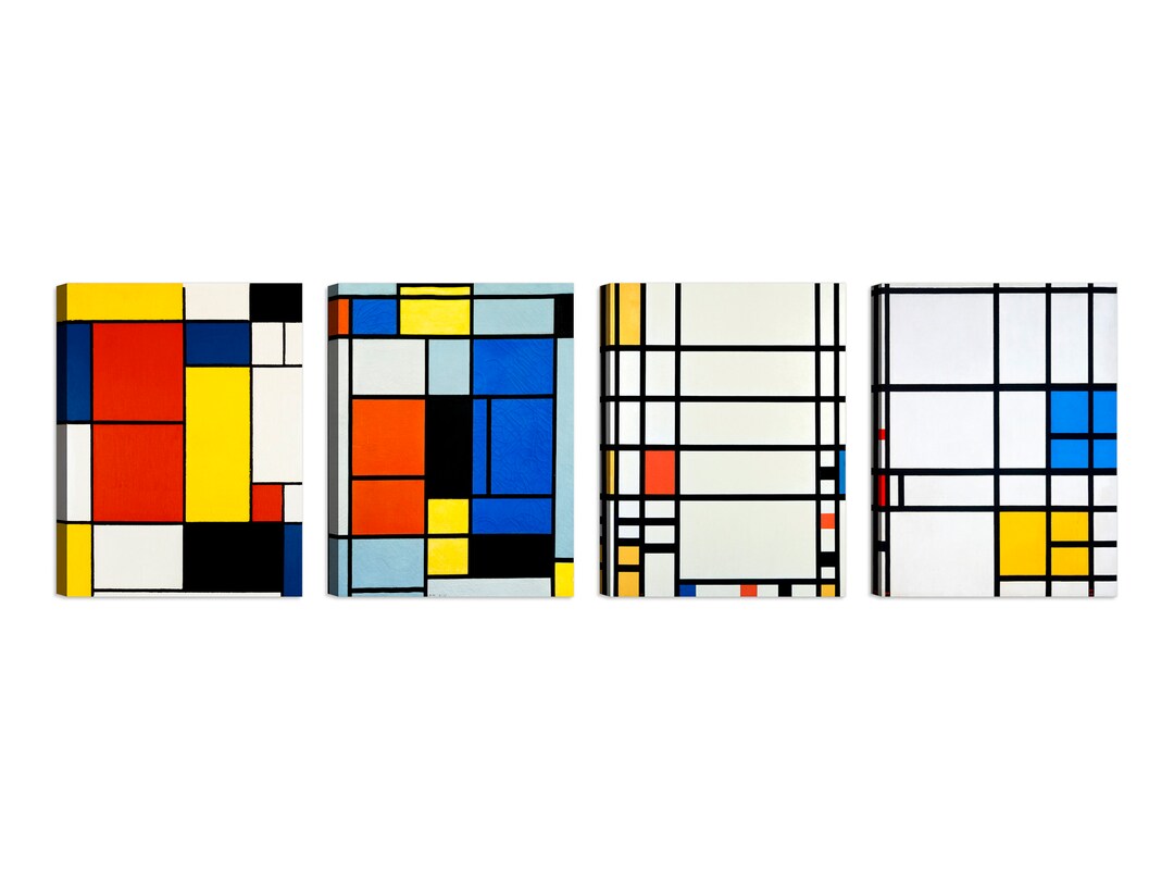 Canvas Paintings With Wooden Frame 4 Pieces Piet Mondrian - Printed ...
