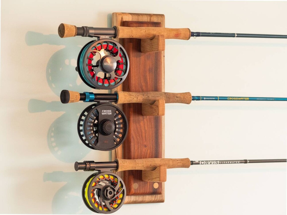 Custom exotic wood fishing rod rack fly rod holder wall | Etsy