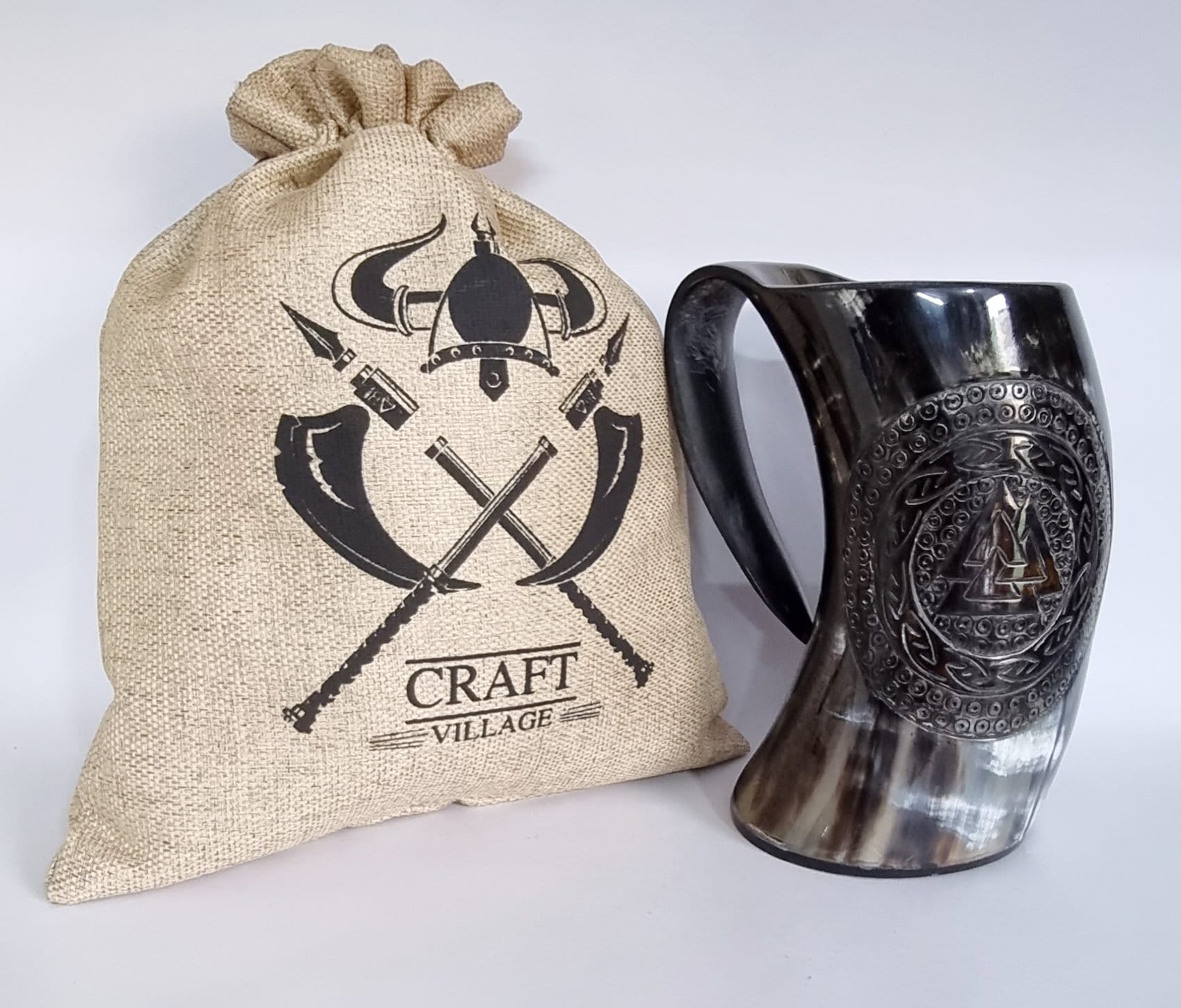 Viking Drinking Horn Mug 300 to 400 Ml Capacity Valknut Carving With ...