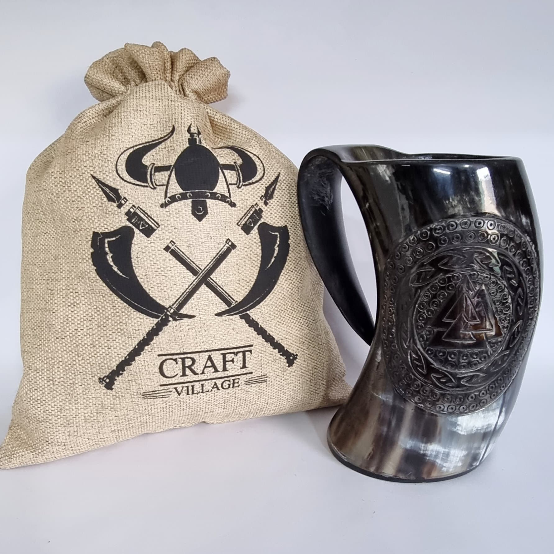 Viking Drinking Horn Mug 300 to 400 Ml Capacity Valknut Carving With ...