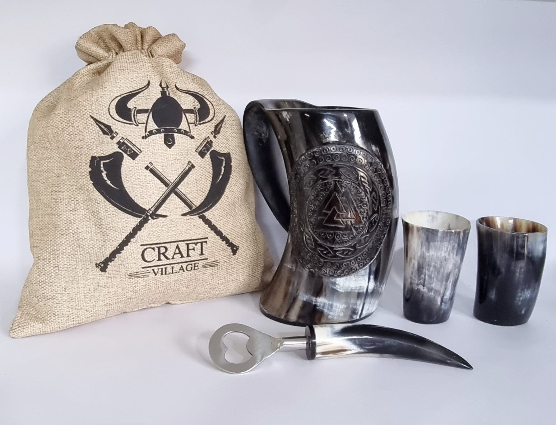 Viking Drinking Horn Mug 300 to 400 Ml Capacity Valknut Carving With ...