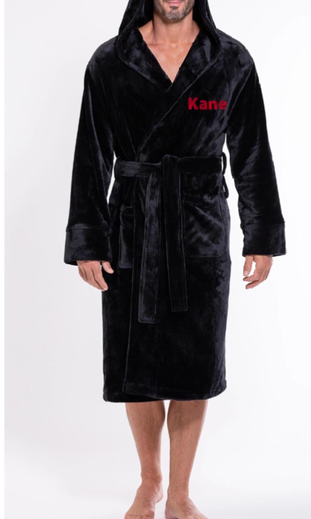 Embroidered Men's Plush Soft Warm Fleece Hooded Robe, Comfy Men's Robe ...