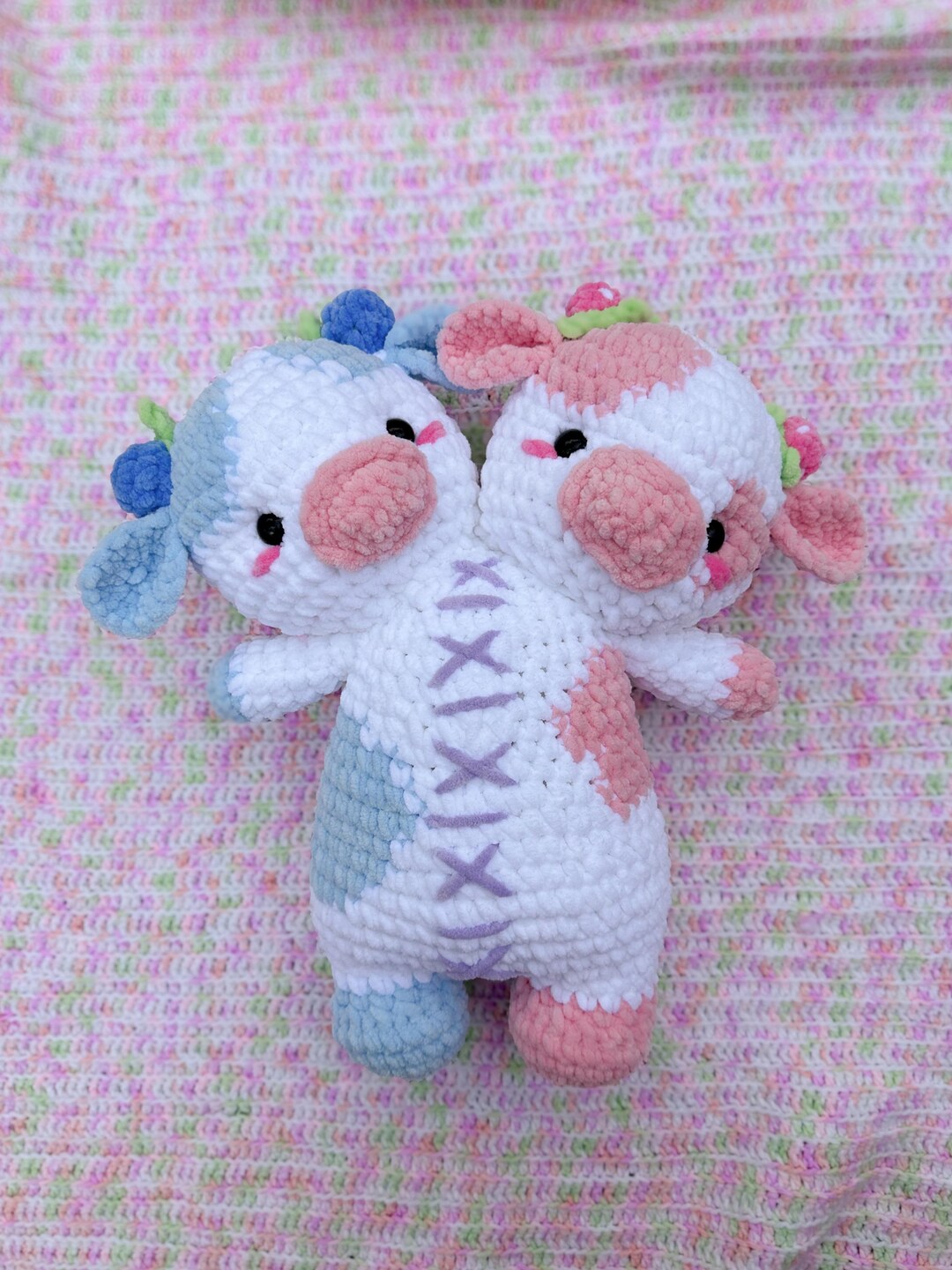 Two Head Moo Berry Smoothie Cow Crochet Plushie Amigurumi - Etsy