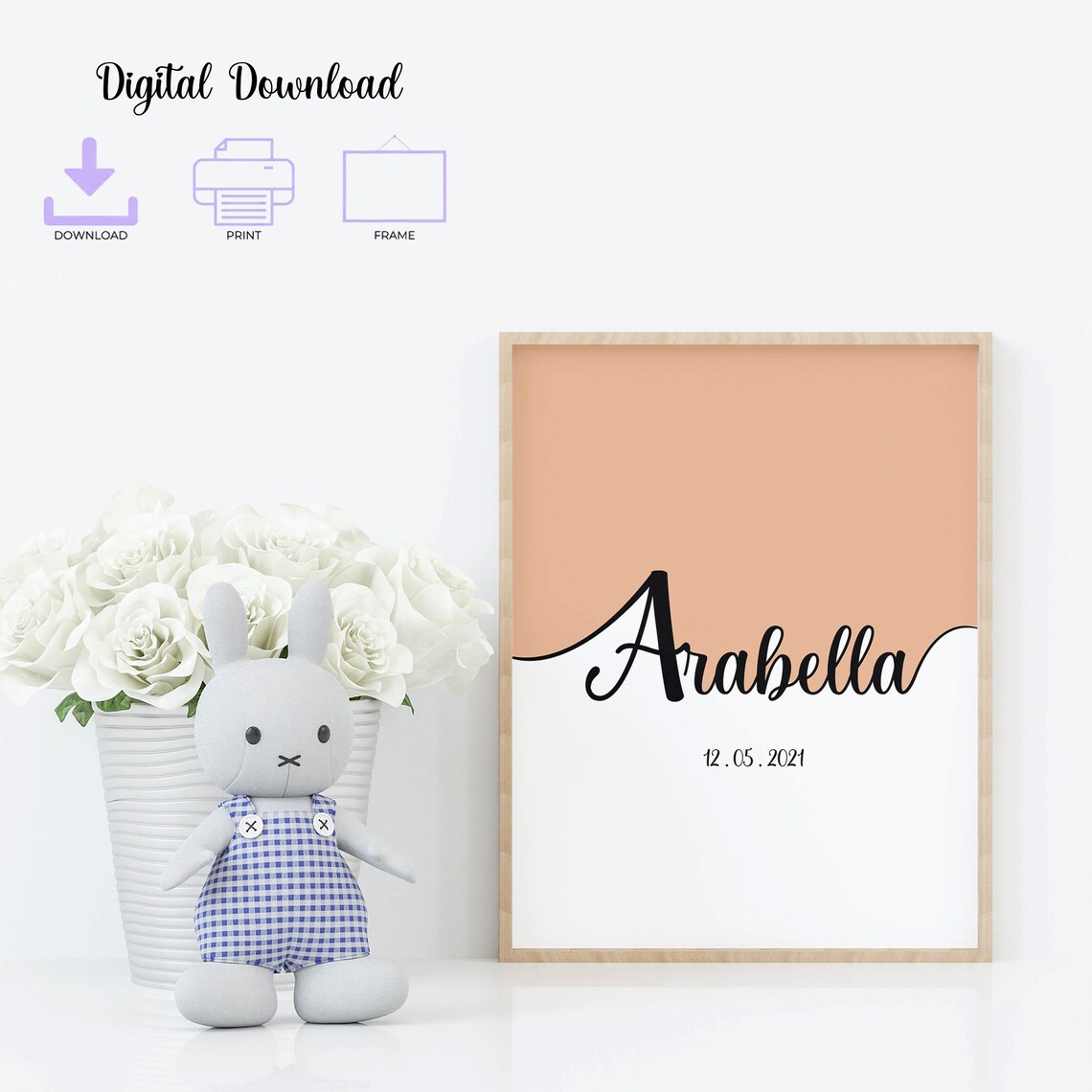 Printable Baby Name Sign, Personalised Baby Gift for Nursery, Boy Girl ...