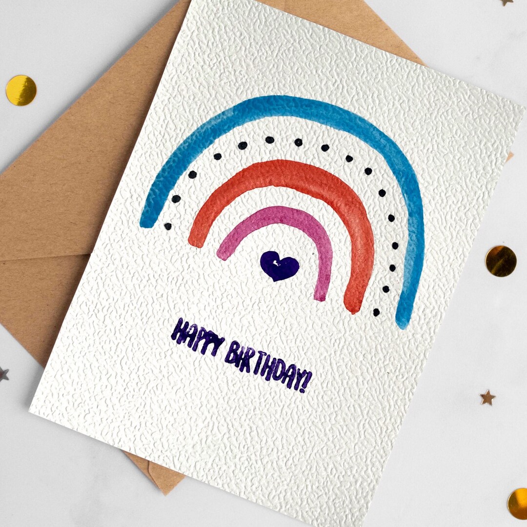 Handmade Watercolor Rainbow Birthday Card - Etsy