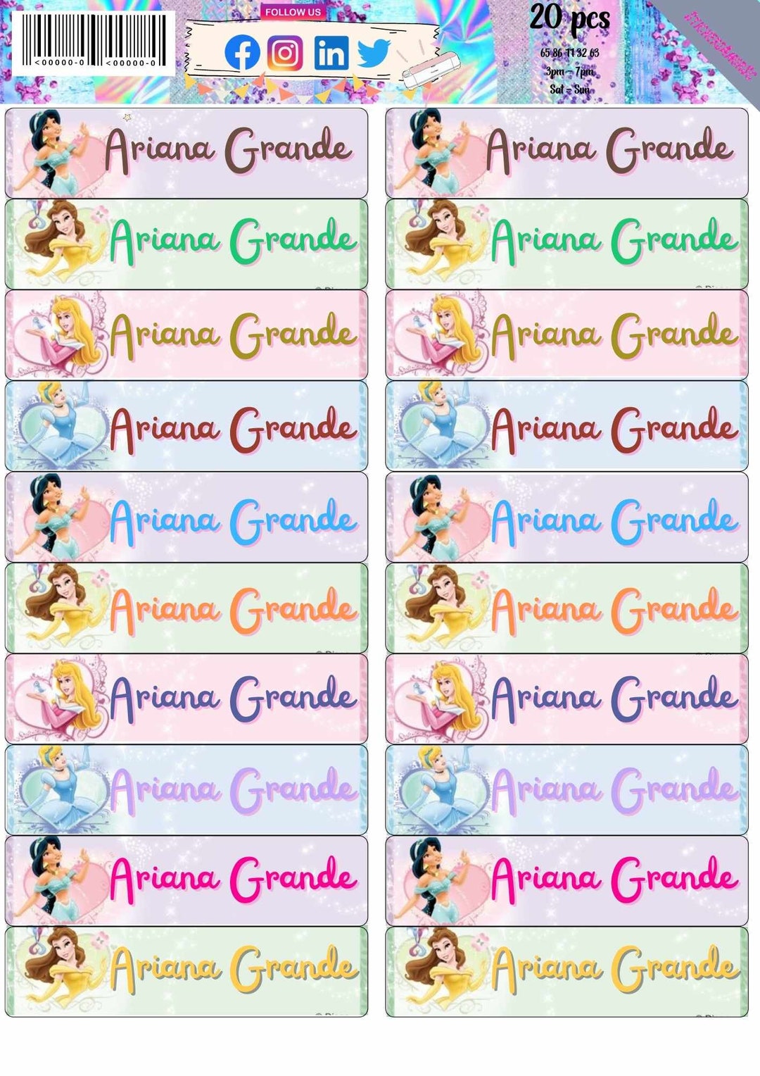 Princess Name Label Template Digital Download School Supply - Etsy