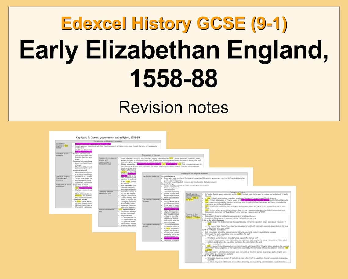 Edexcel History GCSE Revision Notes: Early Elizabethan England, 1558-88 ...