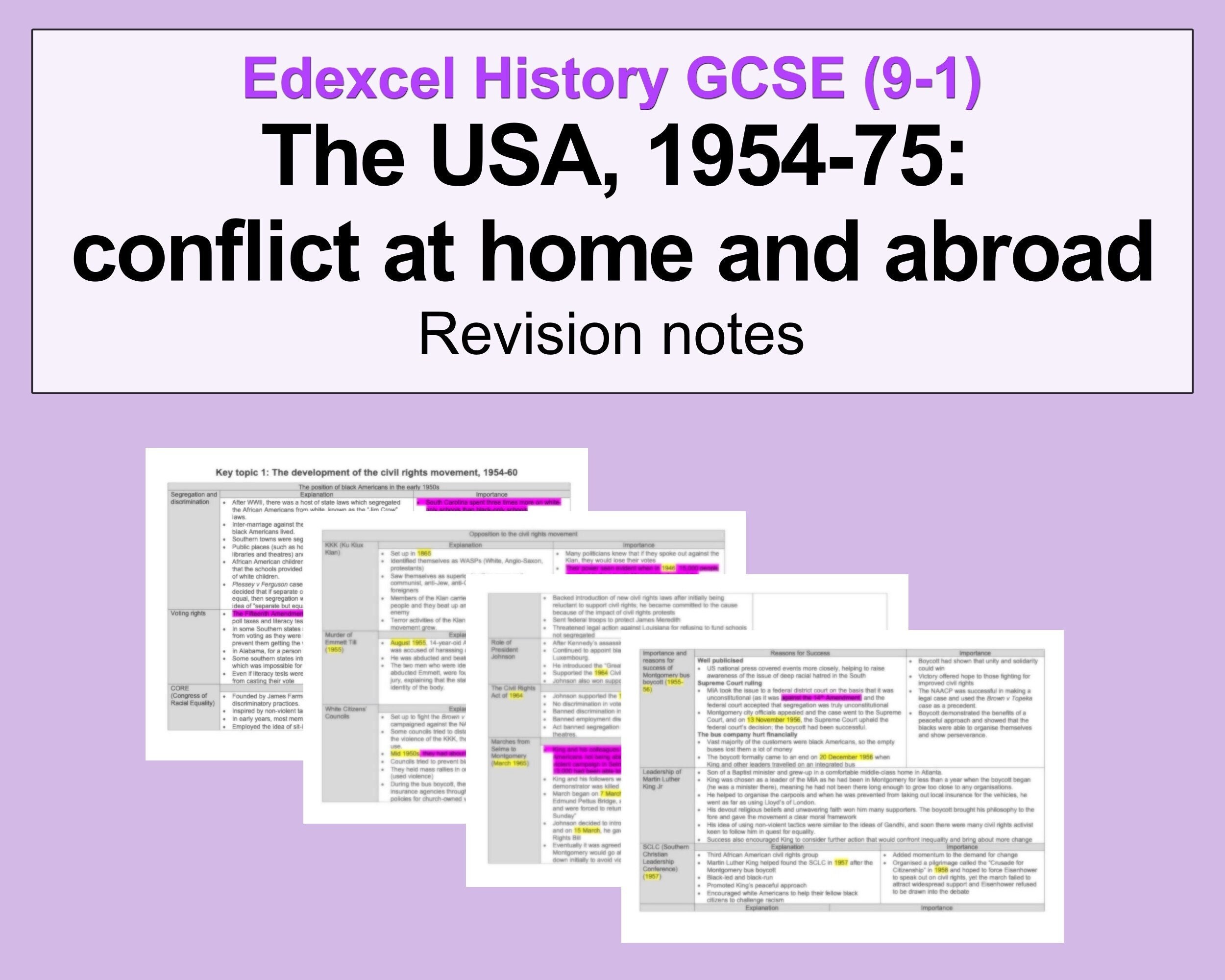 Edexcel History GCSE Revision Notes; the USA, 1954-75: Conflict at Home ...