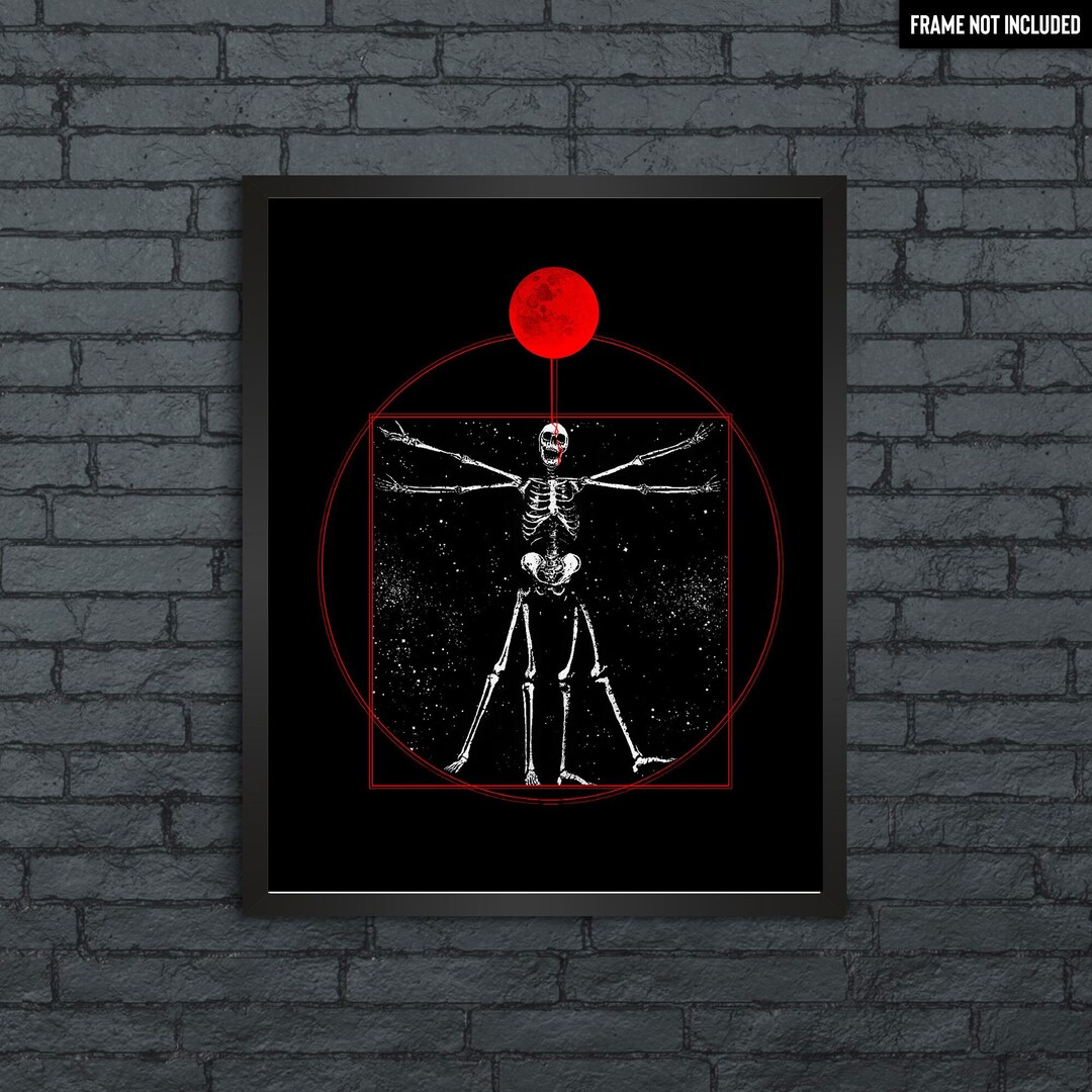 Vitruvian Skele-man. Art Print, 8x10". Skeleton Skull Art. Leonardo Da ...