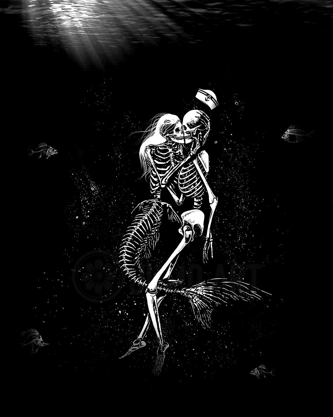 Siren's Kiss. Art Print. Skeletons Kissing Romantic - Etsy UK
