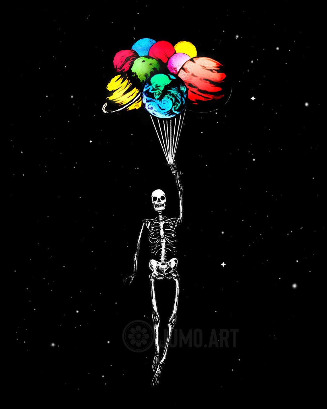Floating Away. Art Print 8x10. Skeleton illustration. | Etsy
