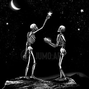 Lucky Stars. Art Print. Skeletons Reaching Stars, Surreal Illustration ...