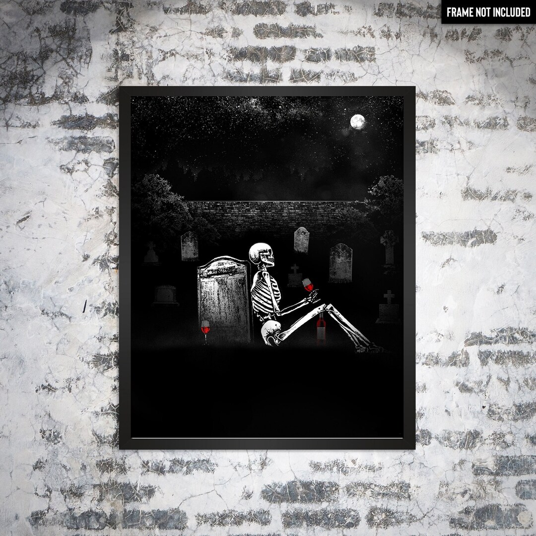 Salut. Art Print. Skeleton Illustration, Graveyard, Surreal, Wine ...