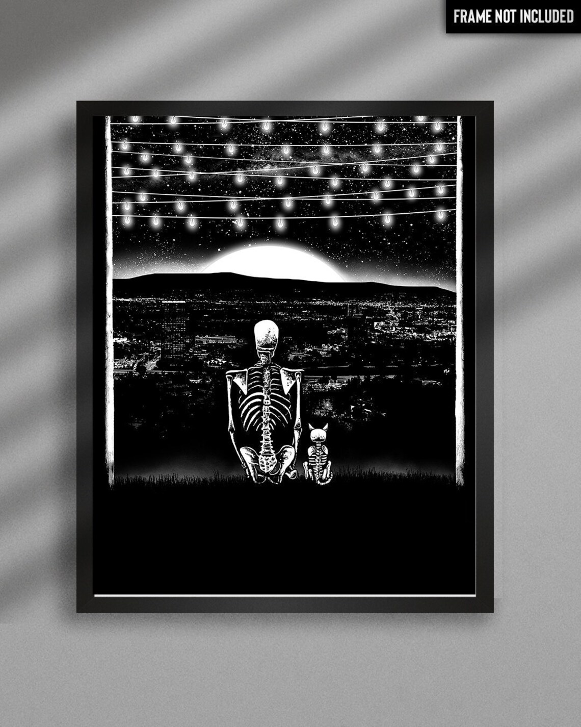 Friends Forever. Art Print. Skeleton and Skeleton Cat Illustration ...