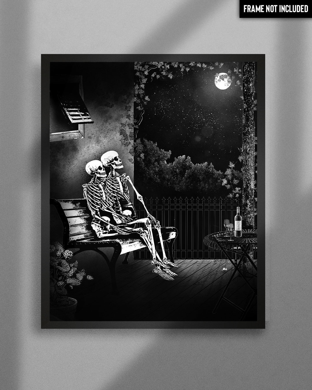 Couple in the Moonlight. Art Print. Skeleton Couple, Love, Lunar, Moon ...