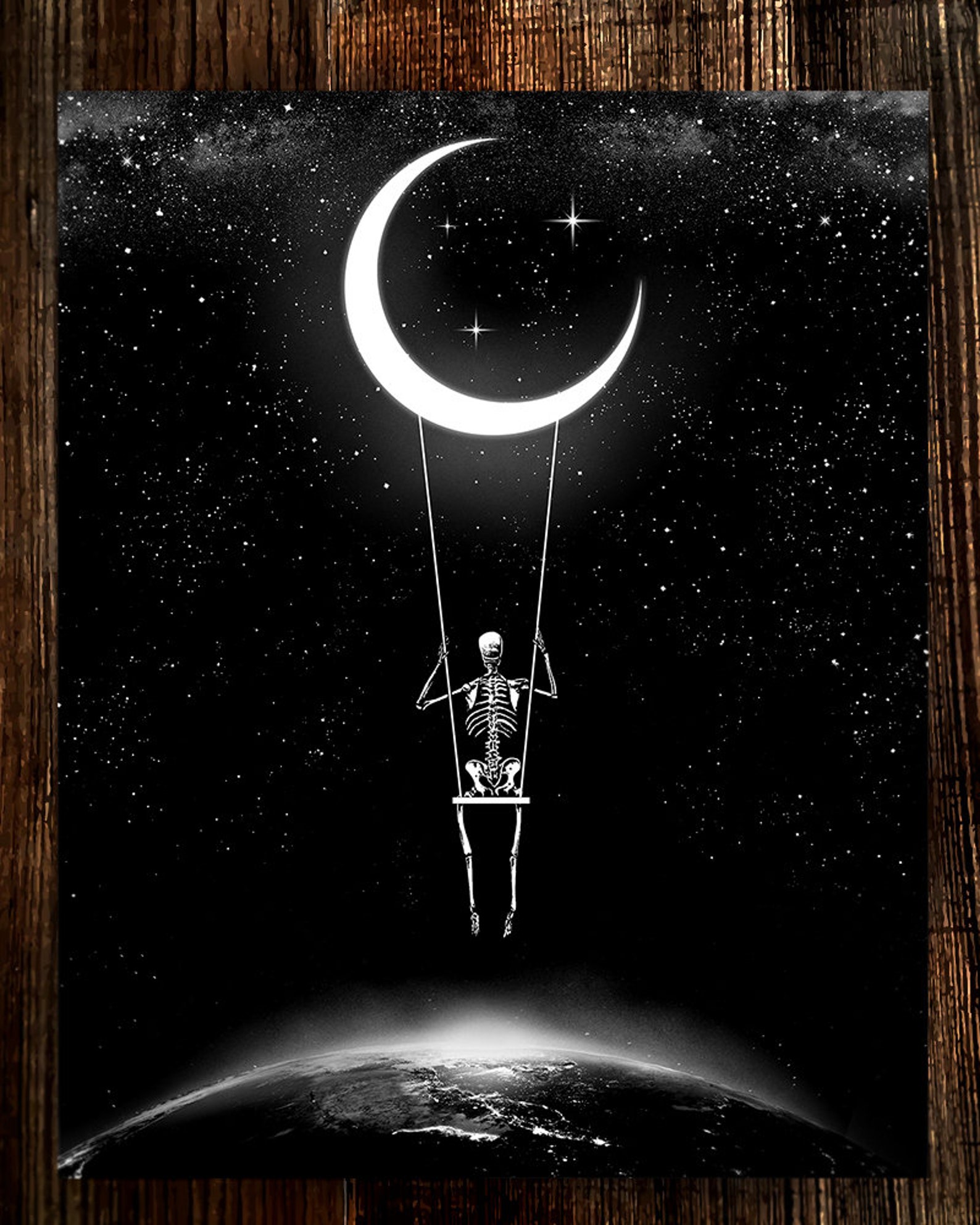 Moonlight Swing. Art Print. Skeleton Crescent Moon Swing - Etsy