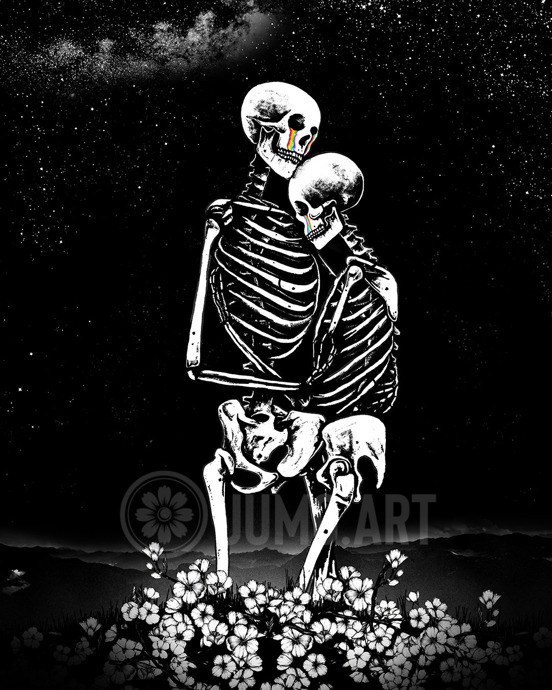 Rainbow Tears. Art Print. Skeletons dark romance gothic home | Etsy