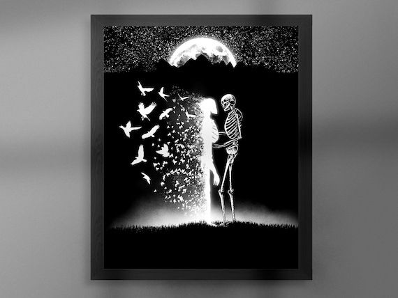 The Long Goodbye. Art Print. Skeletons Illustration Birds - Etsy