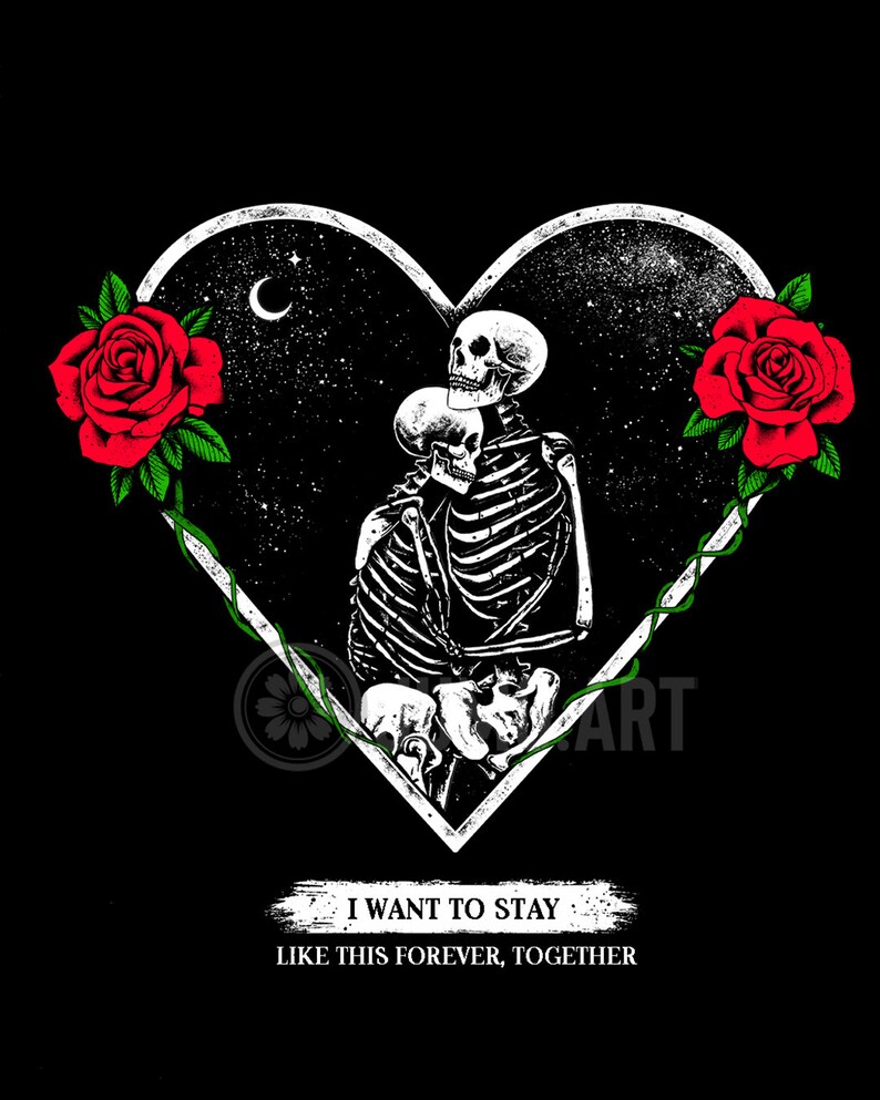 Together. Art Print. Dark Romantic Skeletons Moon Skull Art. | Etsy