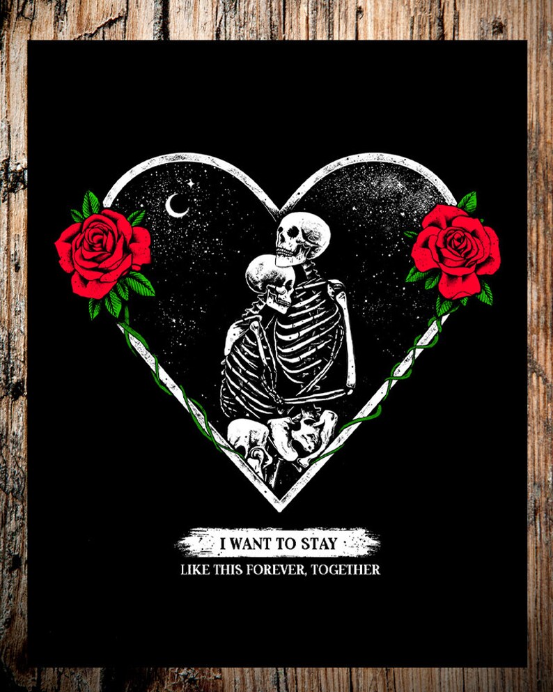 Together. Art Print. Dark Romantic Skeletons Moon Skull Art. | Etsy