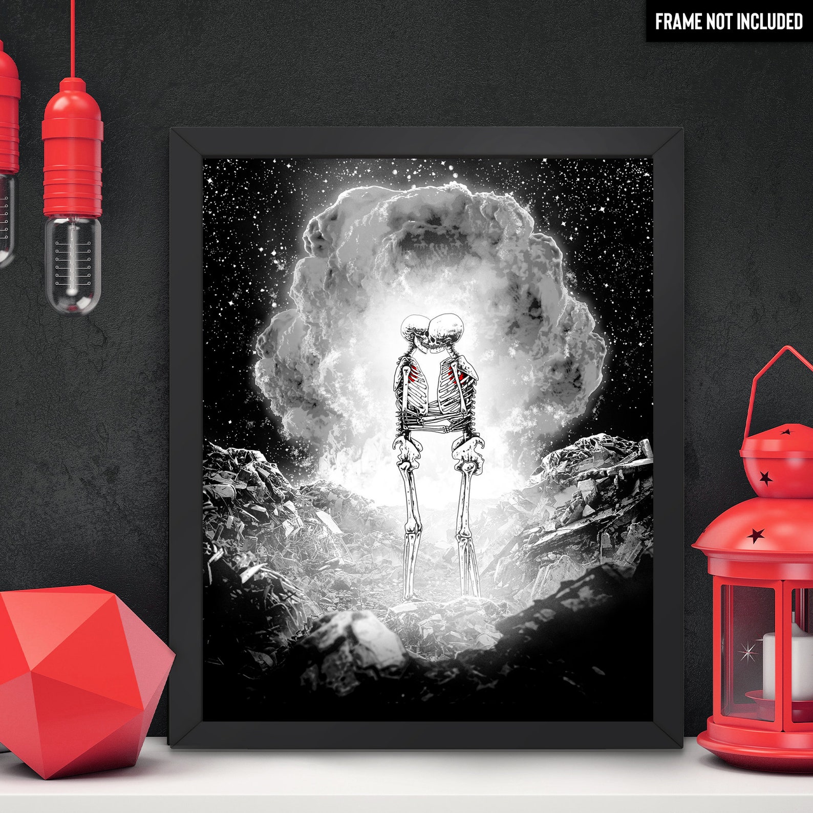 Nuclear Love. Art Print. Skeletons Kissing, Explosion, Illustration ...