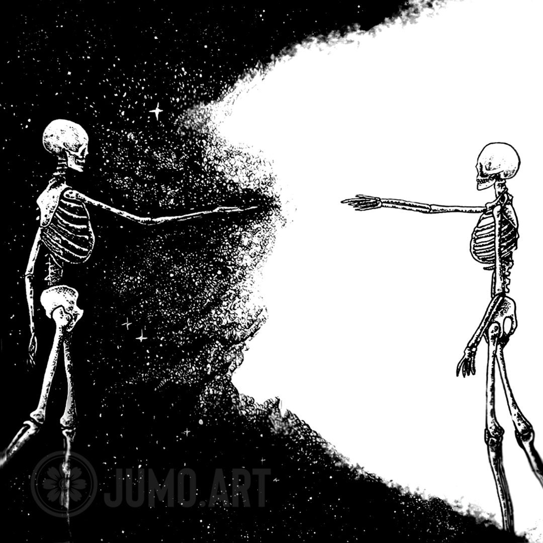 Never Alone. Art Print 8x8. Skeleton Illustration. | Etsy