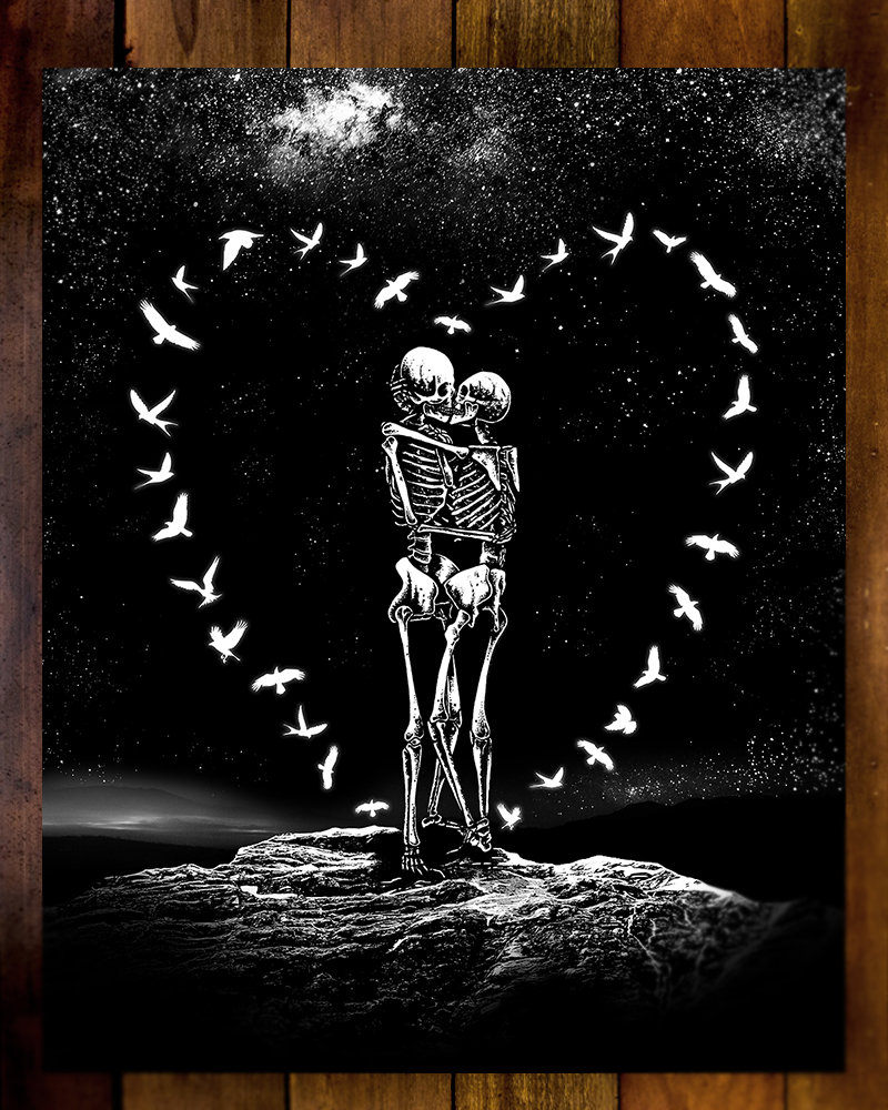 Beloved. Art Print. Skeletons Kissing Romantic Illustration. - Etsy