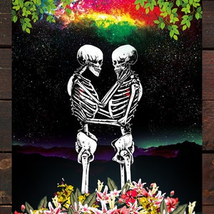 One Love. Art Print. Dark Romantic, Skeleton Couple, Cosmos, Space ...
