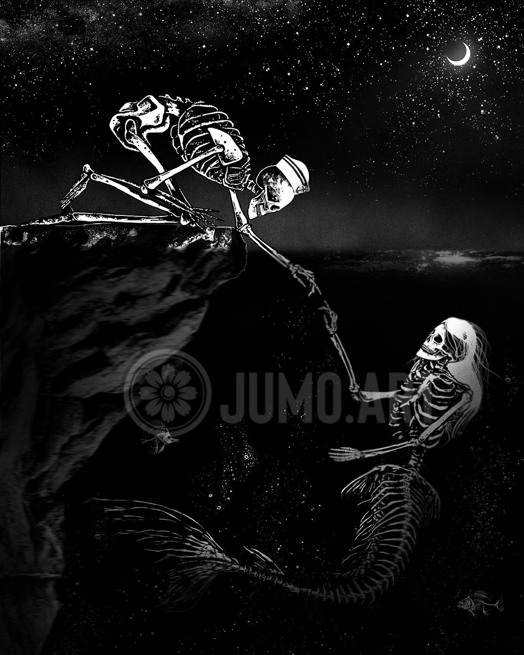 Siren's Touch. Art Print. Skeletons, Romantic, Mermaid, Dark ...