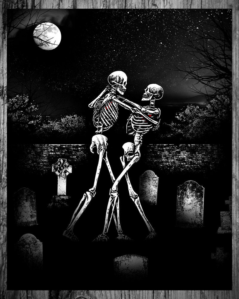Dance the Night Away. Art Print. Skeletons Dancing Cemetary - Etsy UK