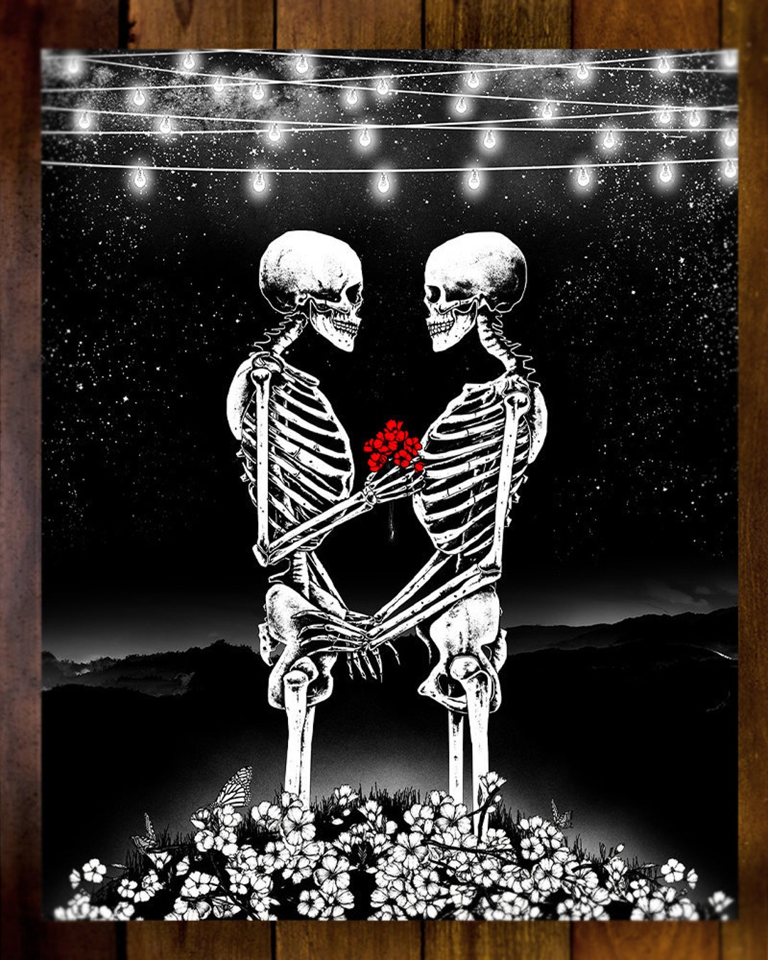 Yours Truly. Art Print. Skeleton Couple, Flowers, Love, Romance, Dark ...
