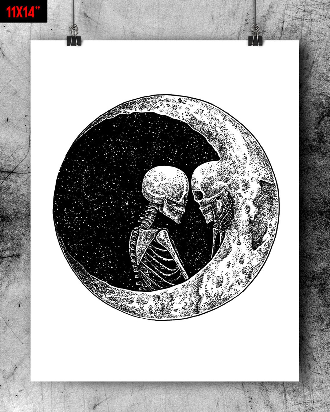 To the Moon and Back. Art Print. Skeleton Romantic | Etsy