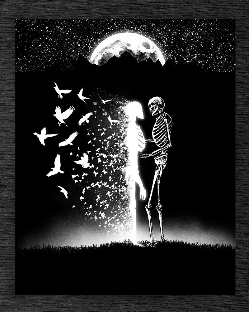 The Long Goodbye. Art Print. Skeletons illustration birds | Etsy