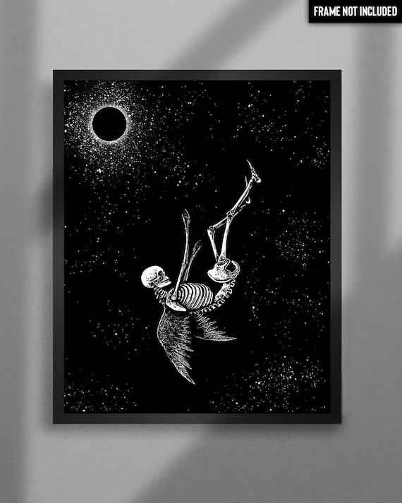 Fallen. Art Print. Angel Skeleton Falling From Sky. Eclipse - Etsy