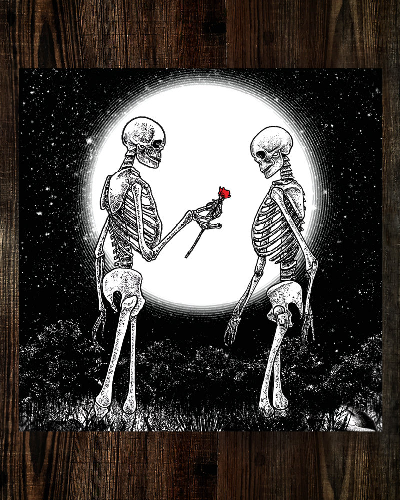 Love. Art Print 8x8. Skeleton romantic illustration. | Etsy