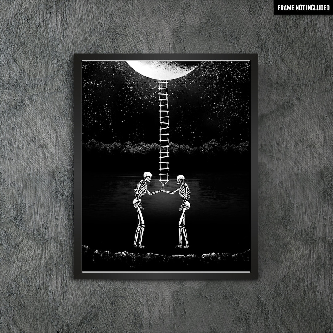 Escape With Me to the Moon. Art Print. Dark Romantic, Skeleton, Moon ...