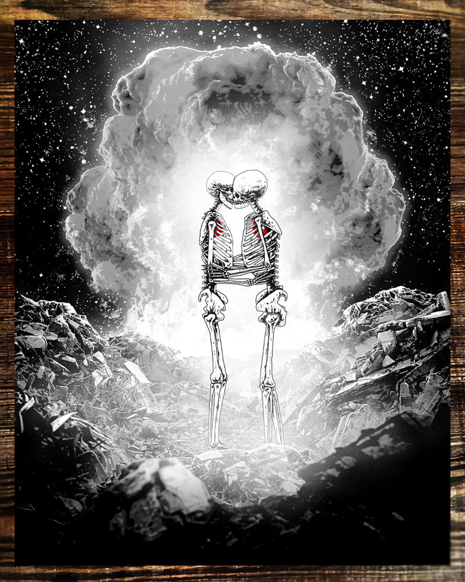 Nuclear Love. Art Print. Skeletons Kissing, Explosion, Illustration ...