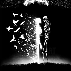 The Long Goodbye. Art Print. Skeletons Illustration, Birds, Surreal ...