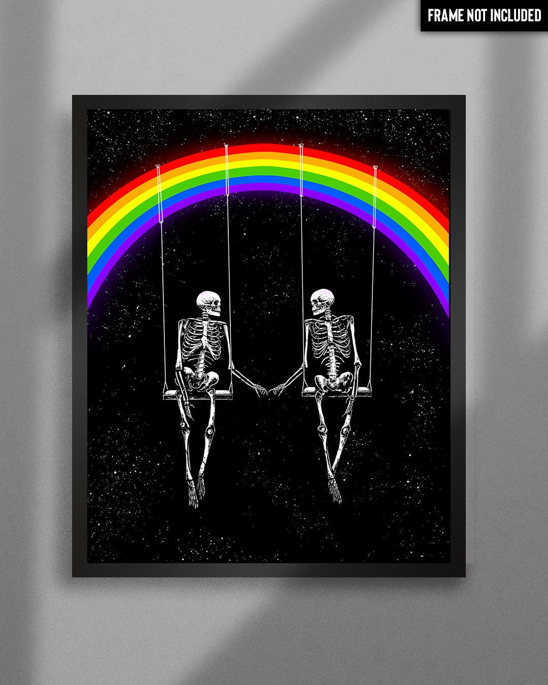 Over the Rainbow. Art Print. Skeletons on Rainbow Swing - Etsy