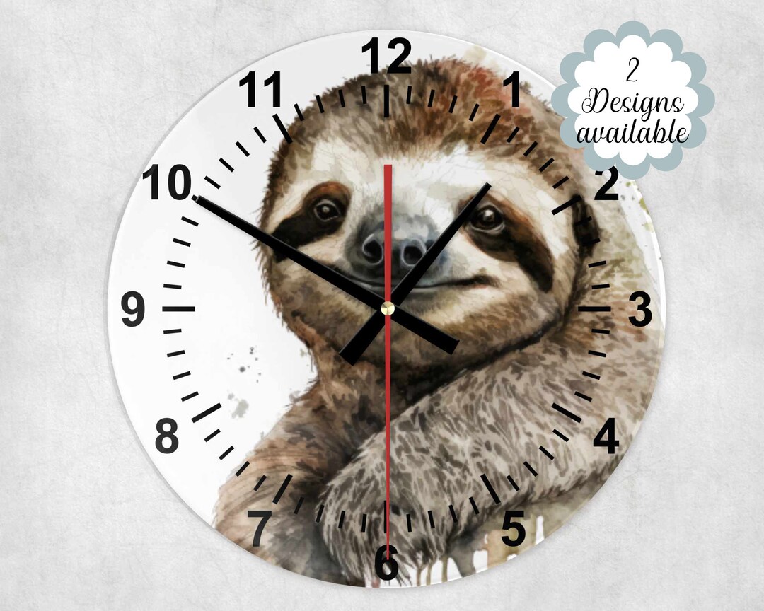 Watercolour Glass Wall Clock Cute Sloth Home Décor Whimsical Sloth Wall ...